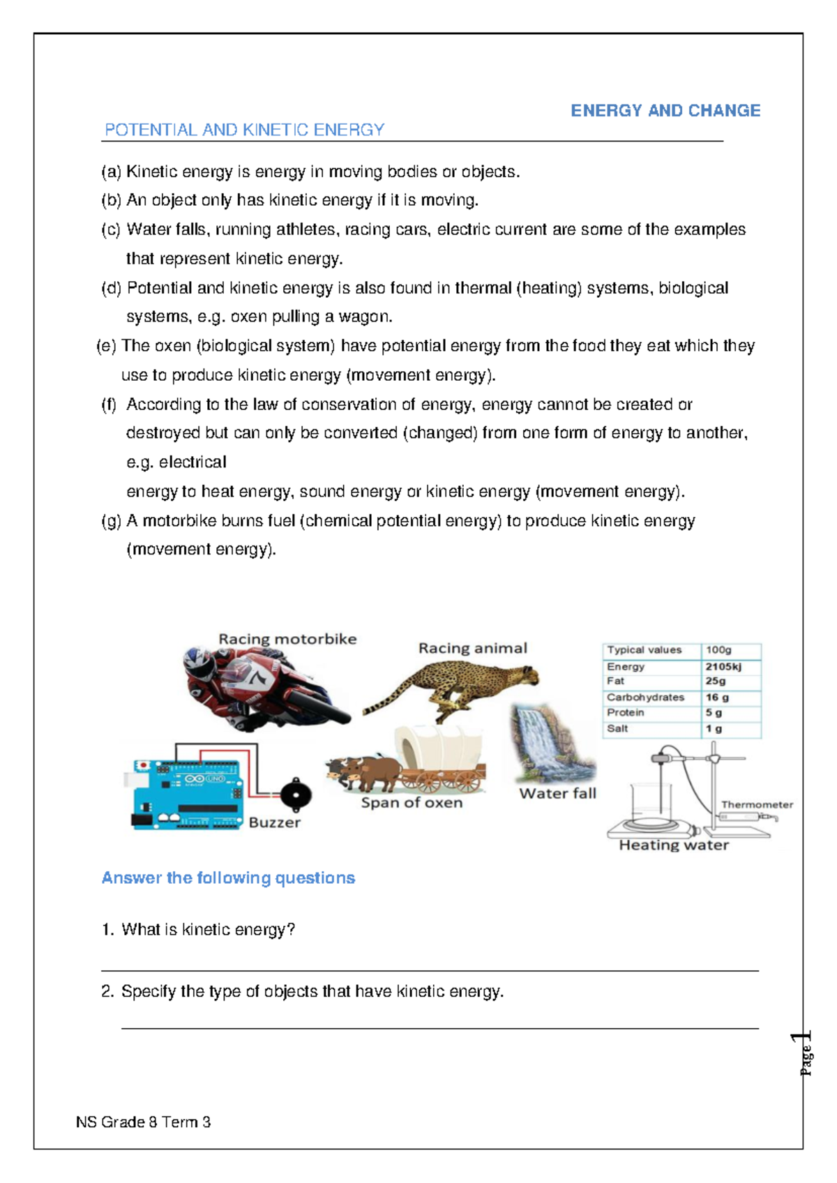 NS Grade 8 Term 3 Learner Guide: Energy, Electric Current & Circuits ...