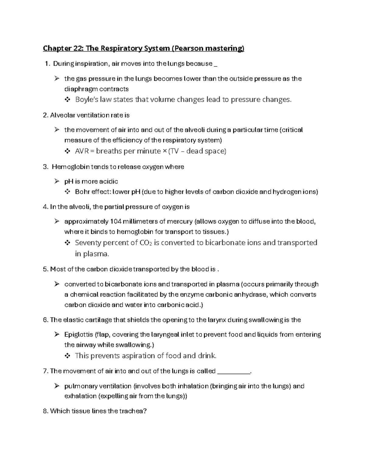 Chapter 22 Quiz: The Respiratory System Insights - Studocu