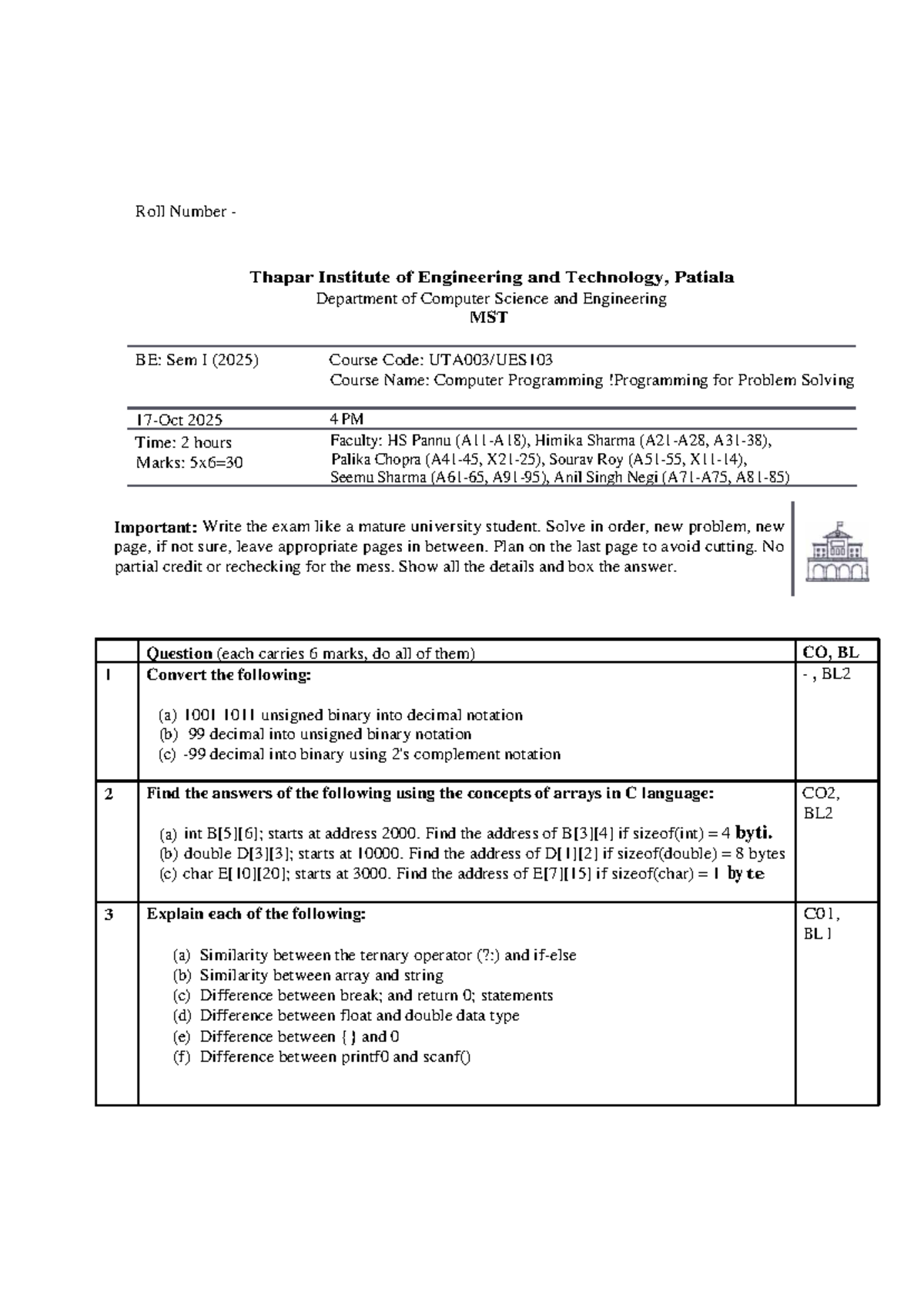 MST O Exam: Computer Programming UES103 - Problem Solving Guide 2025 ...