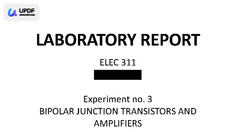 ELEC 311 Lab Report: BJT & Amplifiers Experiment No. 3 - Studocu