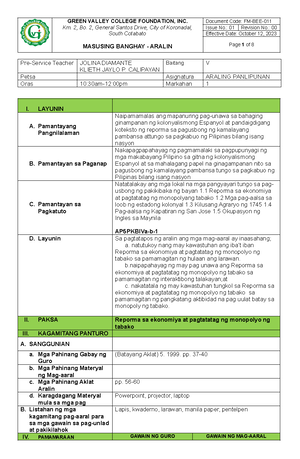 4AS Detailed Lesson PLAN Format - Green Valley College Foundation, Inc ...