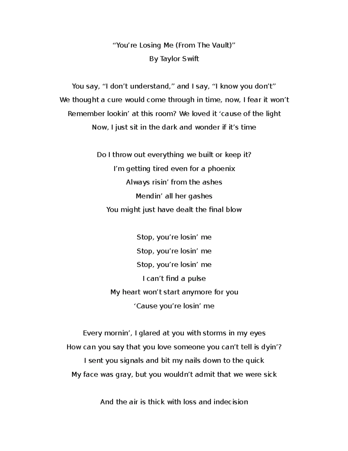 Taylor Swift Lyrics Analysis - Emotional Themes and Imagery - Studocu