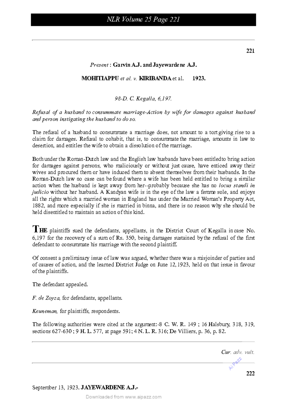 NLR Case Study: Mohitappu v. Kiribanda on Non-Consummation - Studocu