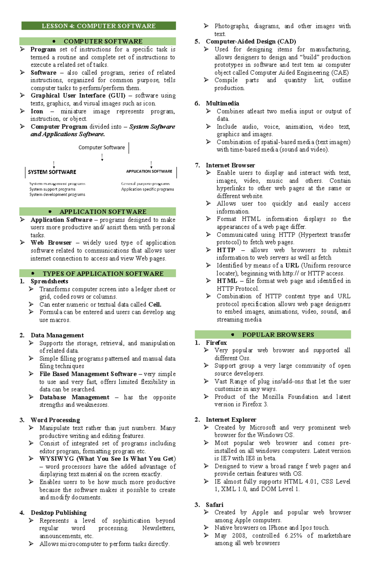 Lesson 4: Computer Software Overview and Application Types - Studocu
