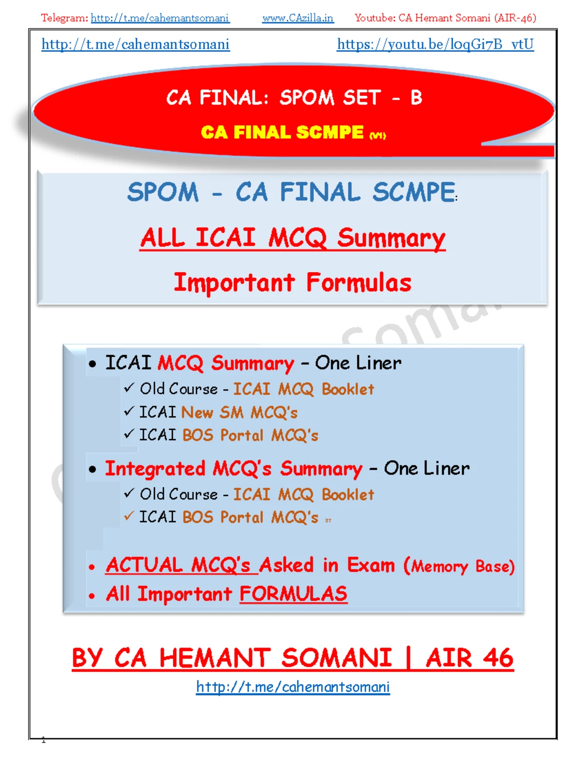 Law SPOM MCQ's & Time Numerical Limit - Telegram: t/cahemantsomani ...