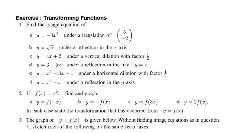 Transforming Functions Exercise: Image Equations & Graphs - Studocu