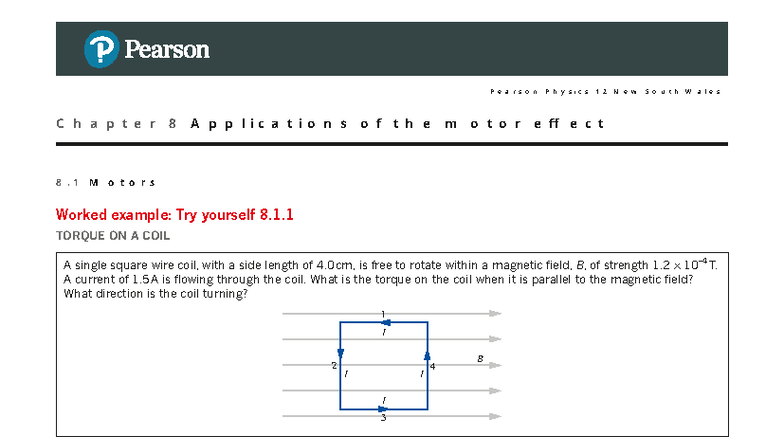 Pearson Physics 12 NSW Chapter 8: Motor Effect Applications & Torque ...