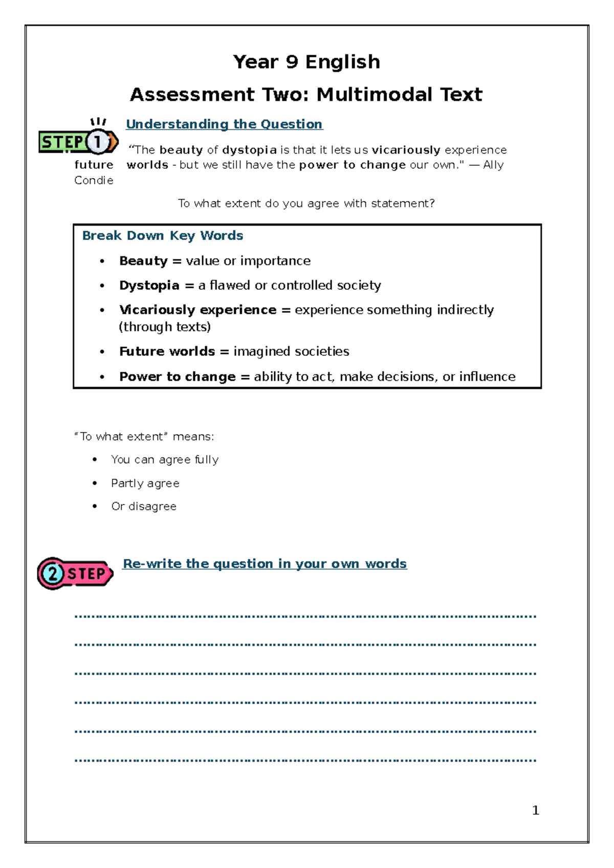 Year 9 English Assessment: Dystopian Text Analysis & Speech Guide - Studocu