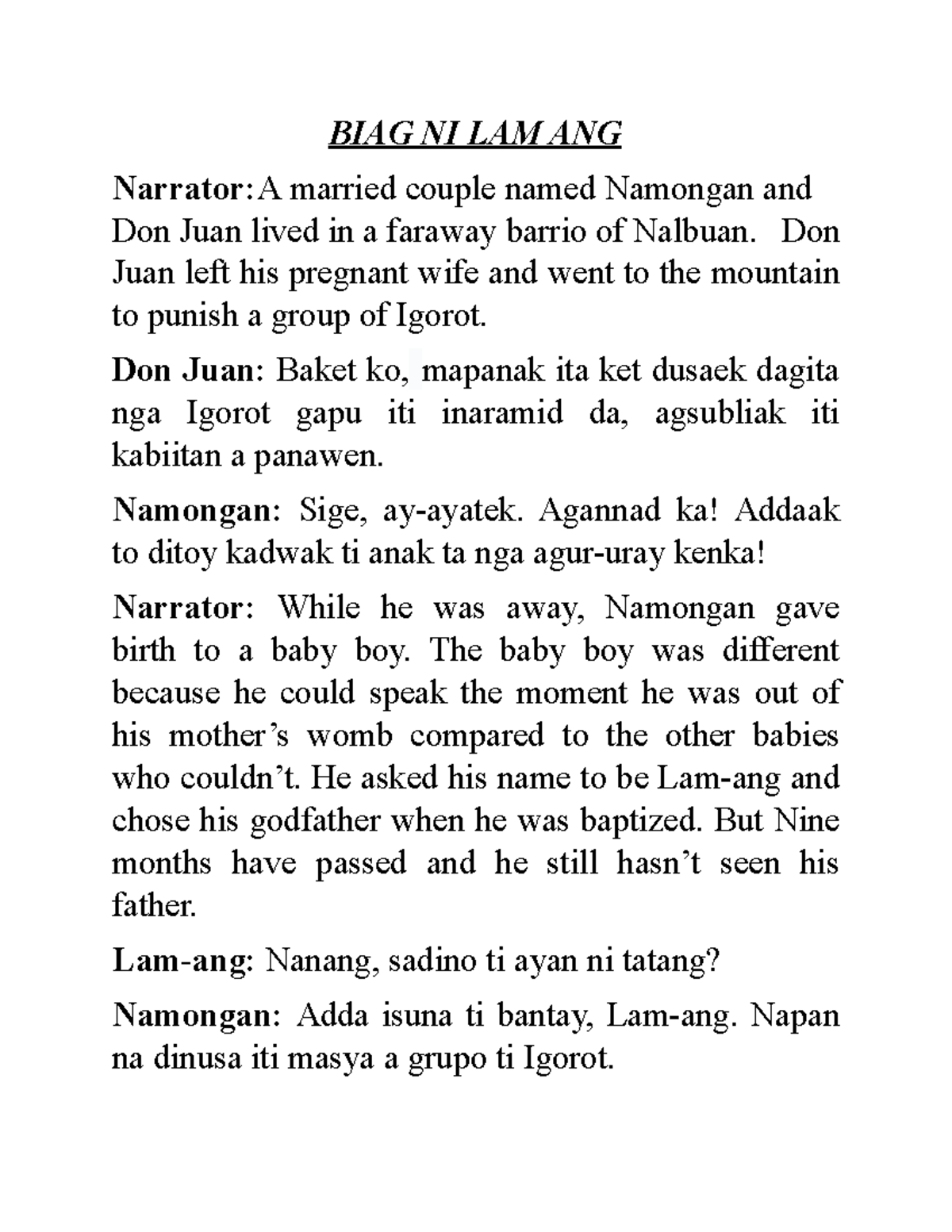 BIAG NI LAM-ANG Script: A Retelling of the Epic Tale - Studocu