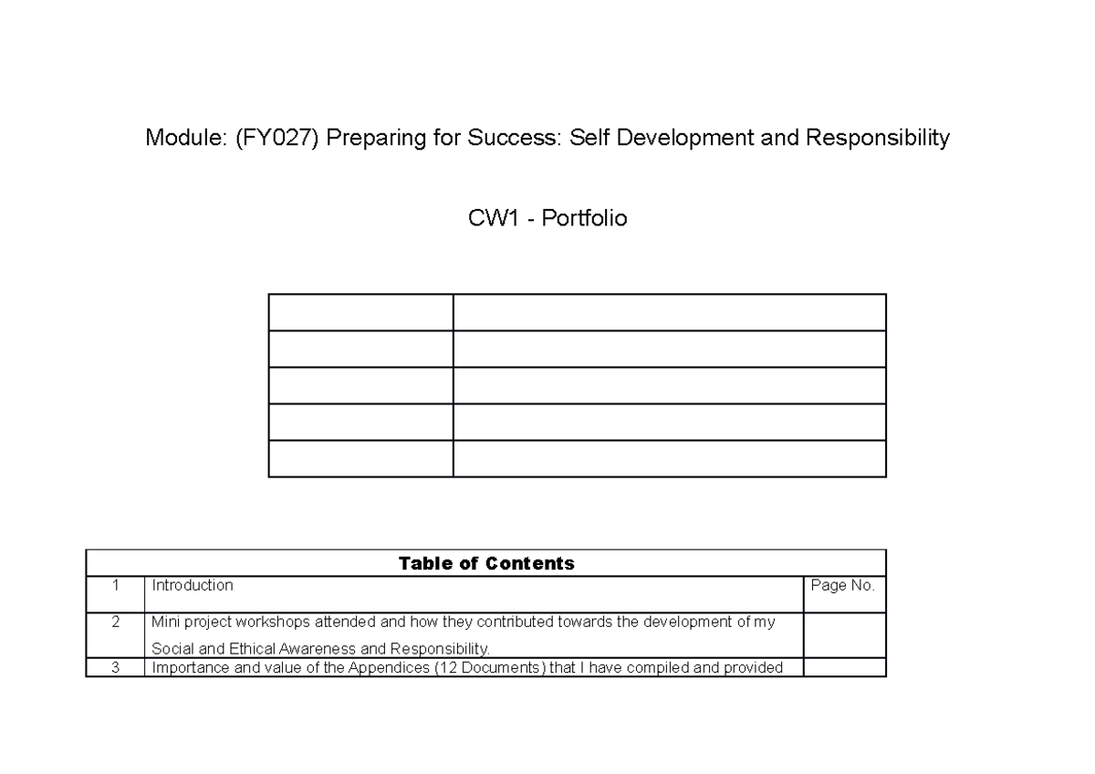FY027 Personal Development Portfolio: Self Development Insights - Studocu