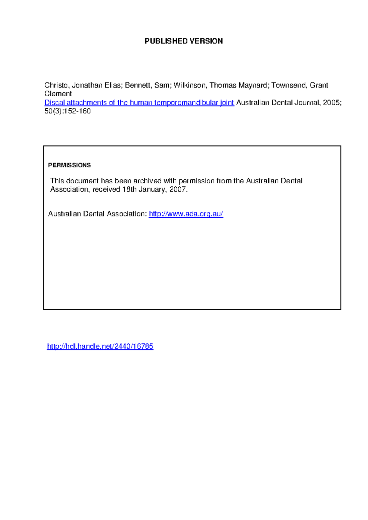 Discal Attachments of the Human TMJ: A Study by Christo et al. - Studocu