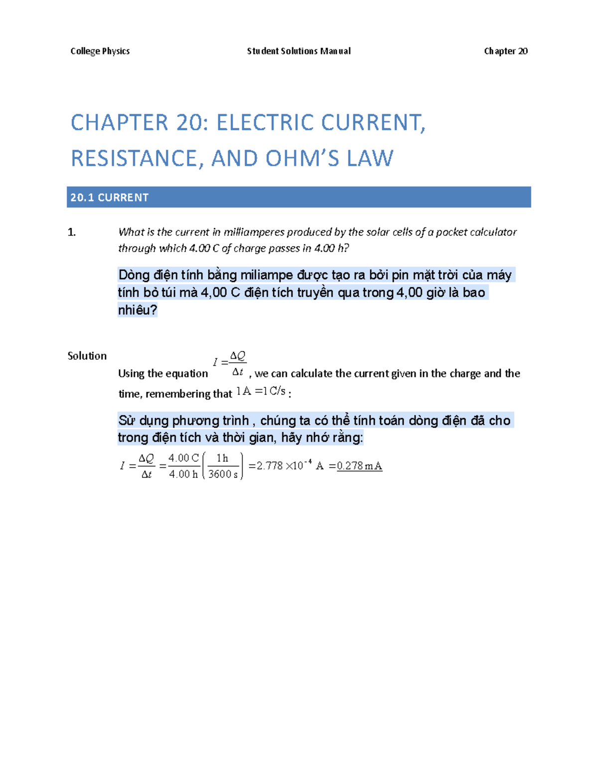 College Physics-20 VN - Tài liệu Năm 1 DTVT - CHAPTER 20: ELECTRIC ...