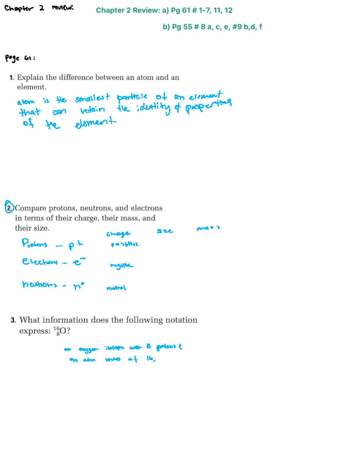 Chapter 2 Review: Chemistry Notes for Gr10 (Jan 18, 2024) - Studocu