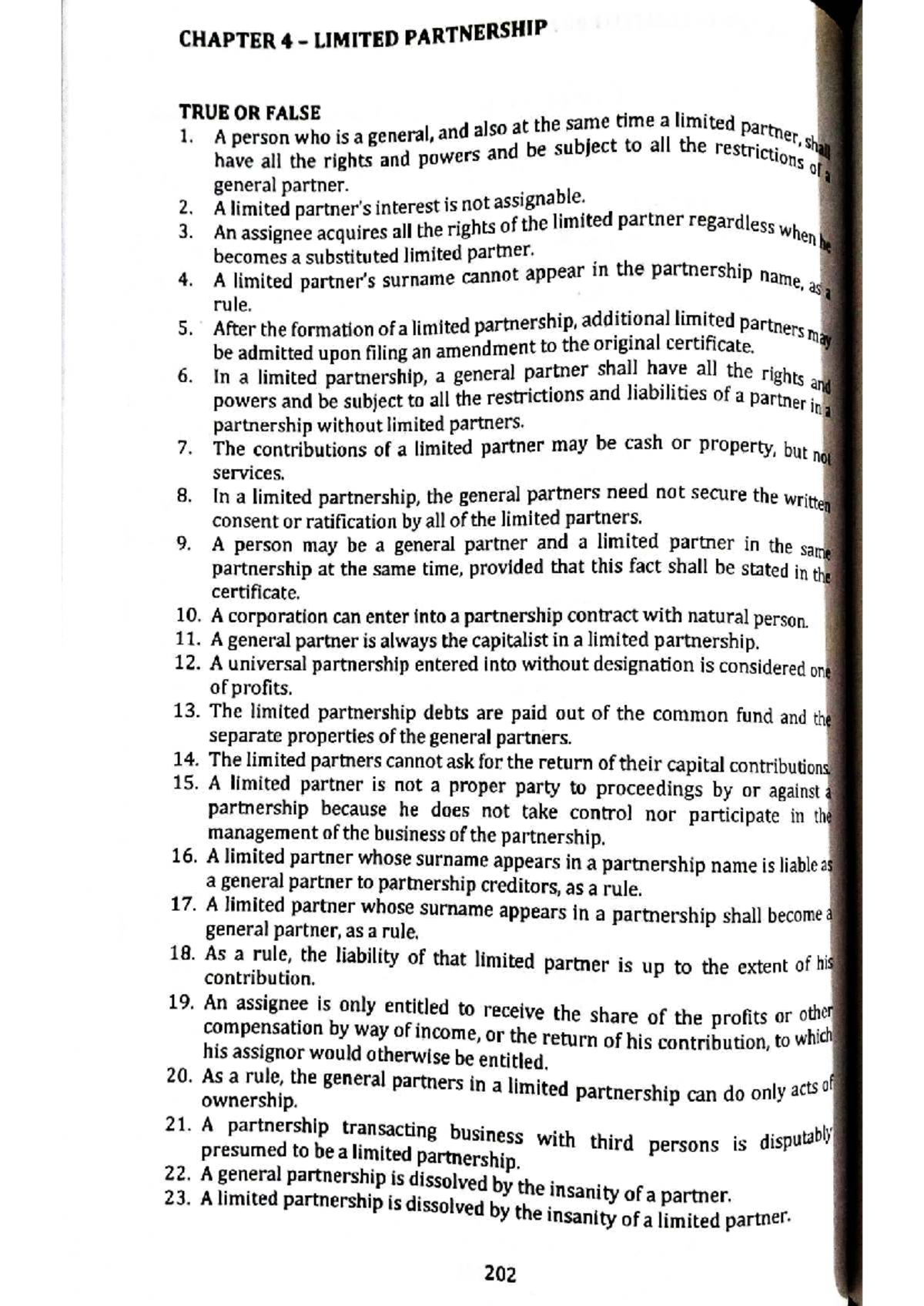 CHAPTER 4 - LIMITED PARTNERSHIP TRUE OR FALSE QUESTIONS - Studocu