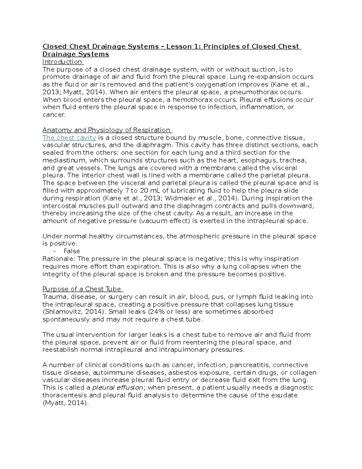 Closed Chest Drainage Systems: Lesson 1 Overview and Principles ...