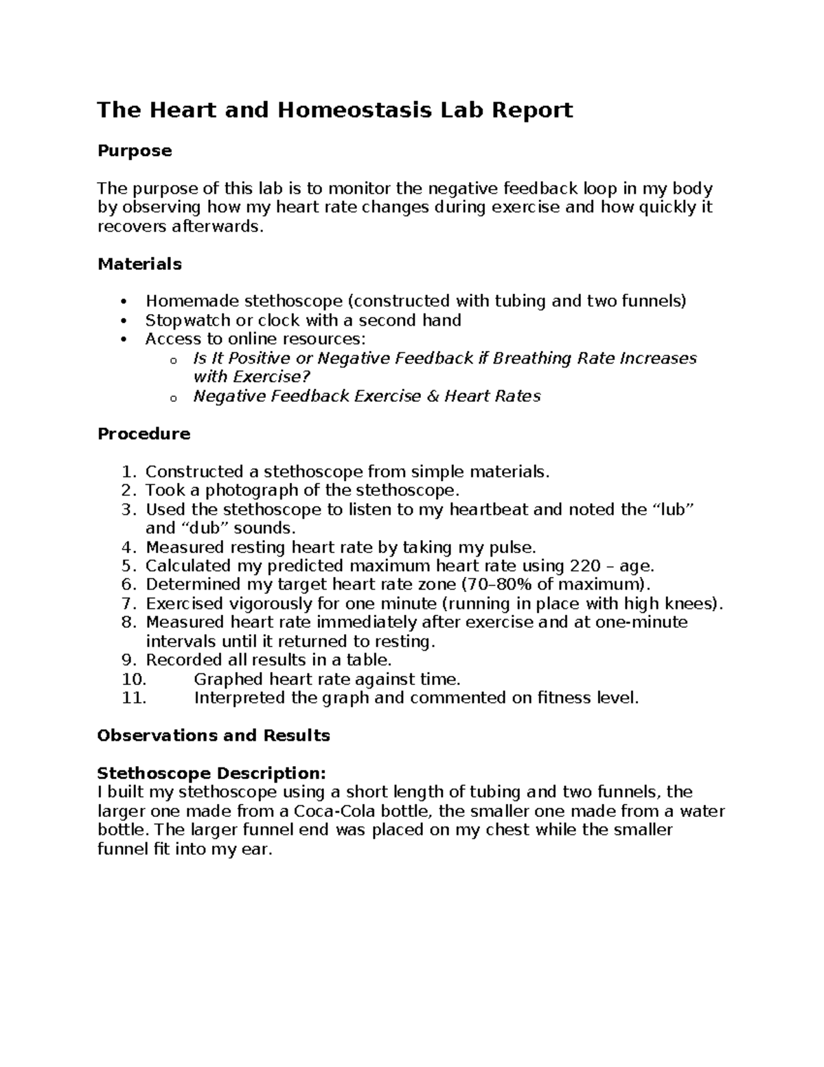 M4 Heart Rate & Homeostasis Lab Report Analysis - Studocu