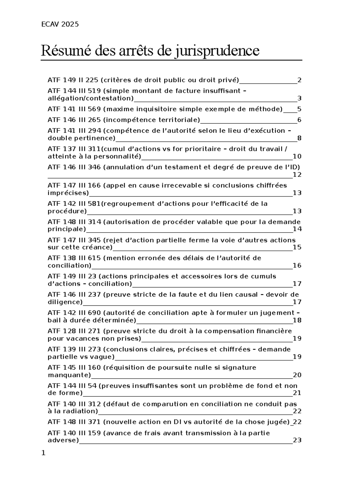 ECAV 2025 Résumé des Arrêts de Jurisprudence: Analyse des ATF 149 II ...