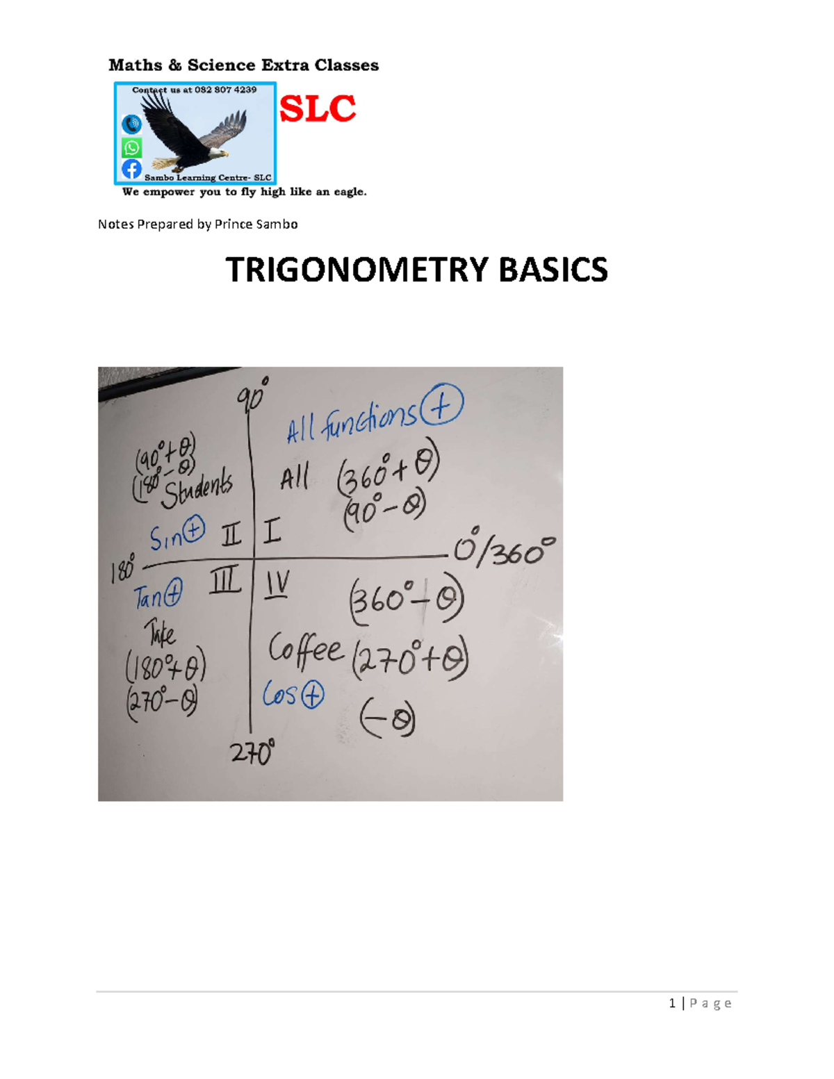Trigonometry Basics Notes for Grades 11 & 12 - by Prince Sambo - Studocu