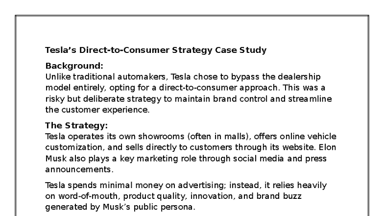 Tesla Marketing Case Study: Strategy & Impact Analysis - Studocu