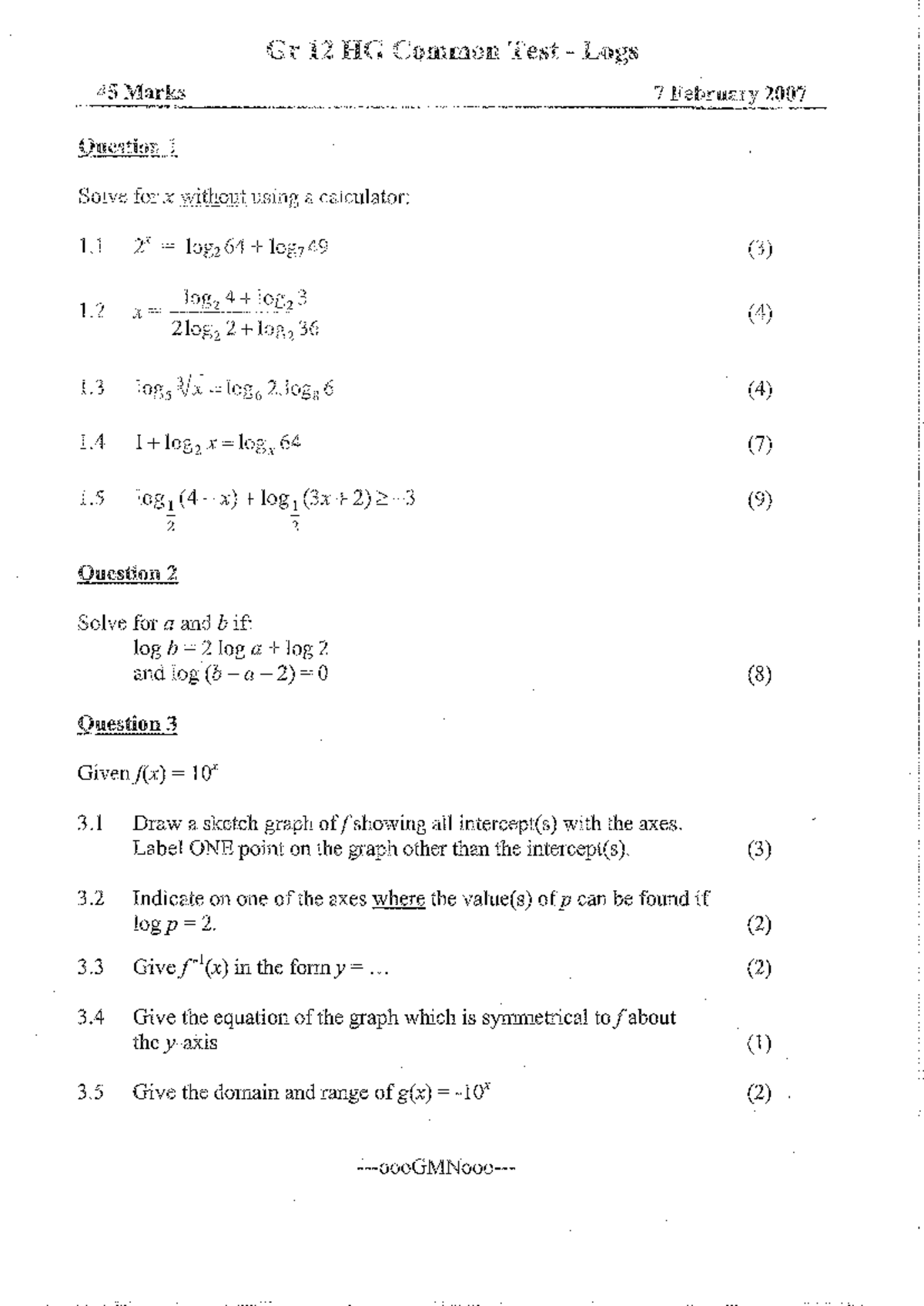 Grade 12 HG Sequences and Series Common Test - 45 Marks - Studocu