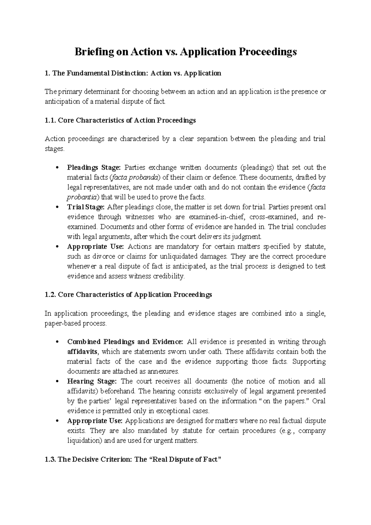 Briefing on Action vs. Application Proceedings: Key Distinctions - Studocu