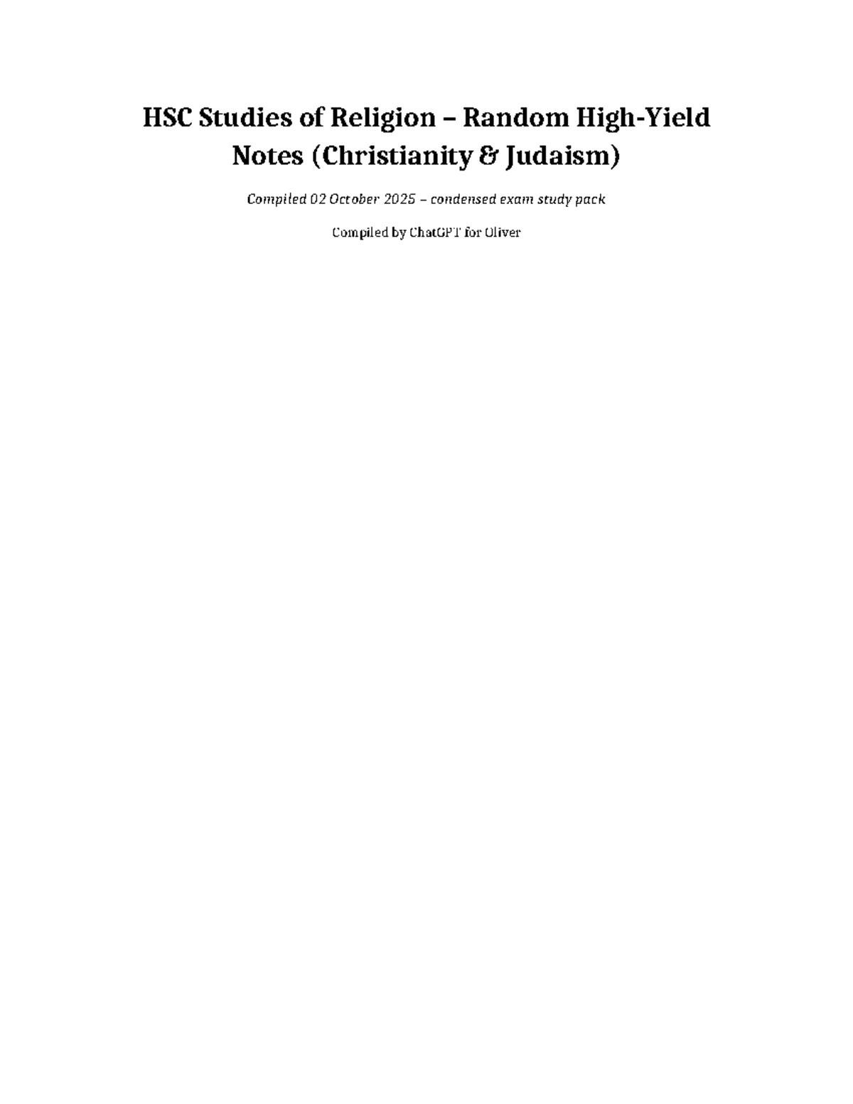 HSC Studies of Religion Exam Notes: Christianity & Judaism Overview ...