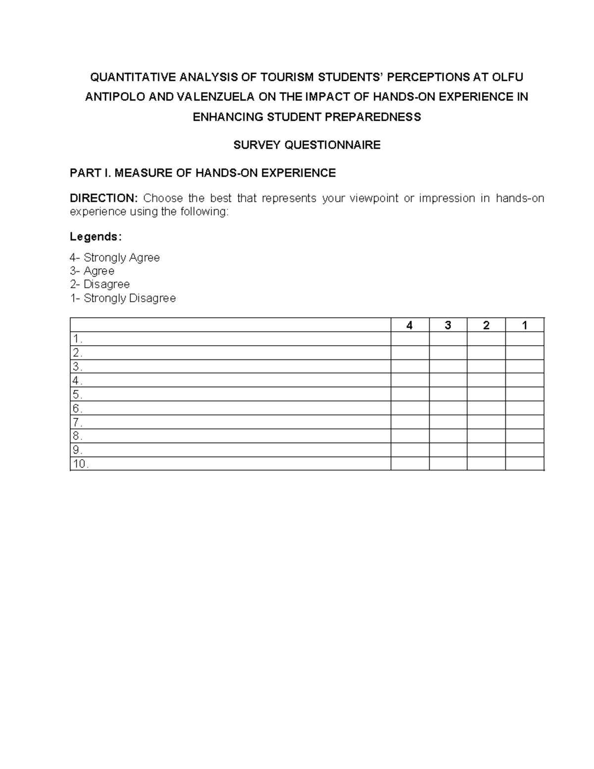 Survey Questionnaire (1) (1) - BS in International Tourism Management ...