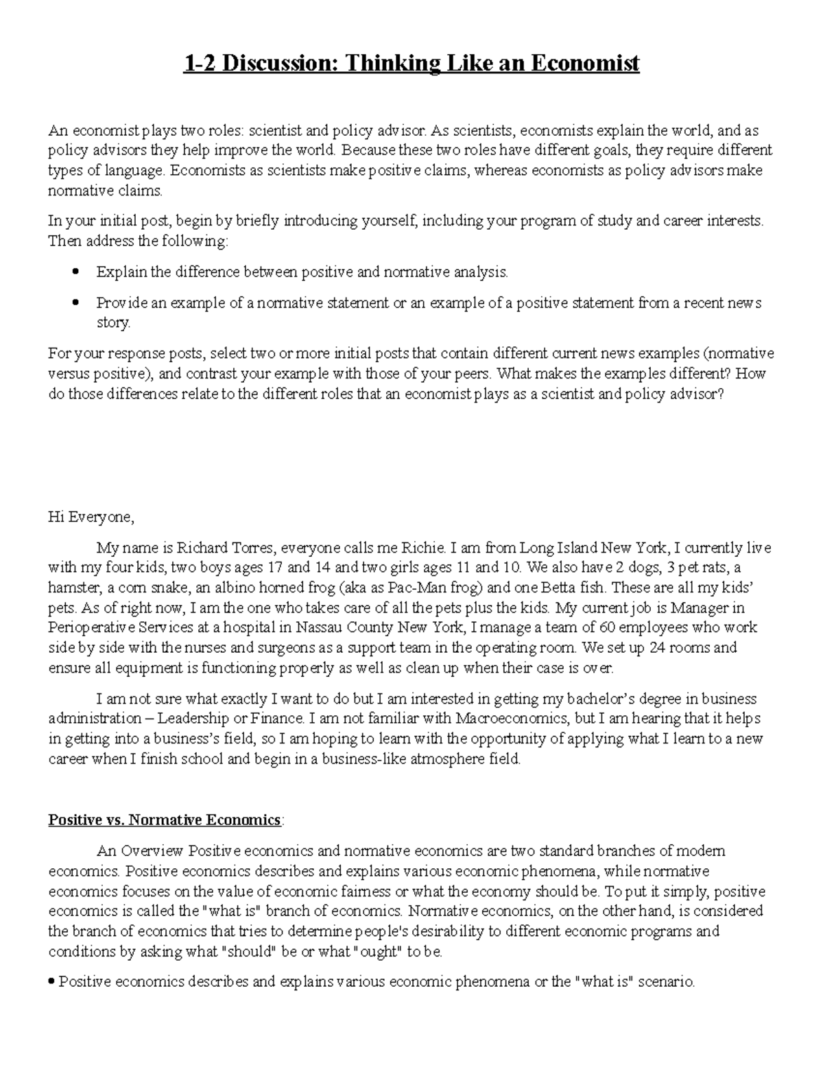 1-2 Discussion: Understanding Positive and Normative Economics - Studocu