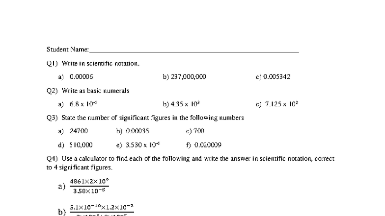 Revision Quiz - Scientific Notation & Significant Figures - Studocu