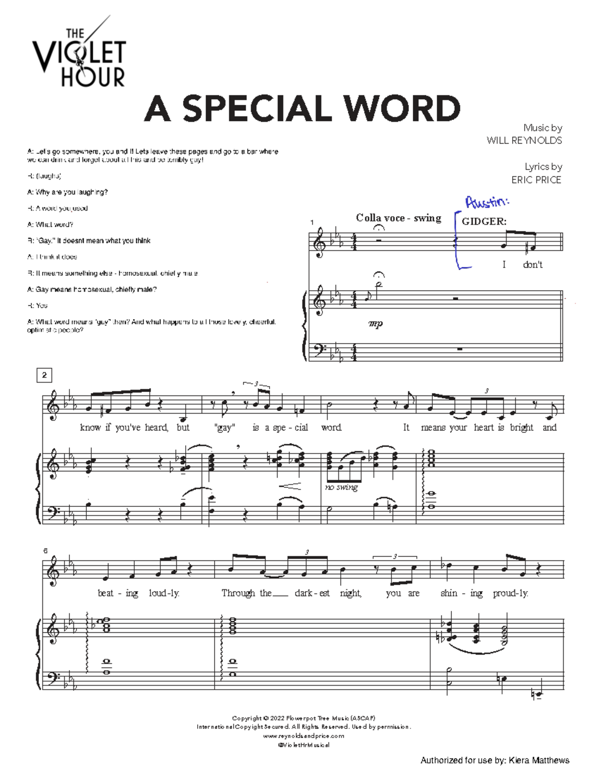 A SPECIAL WORD (Sheet Music) by REYNOLDS & PRICE - Studocu