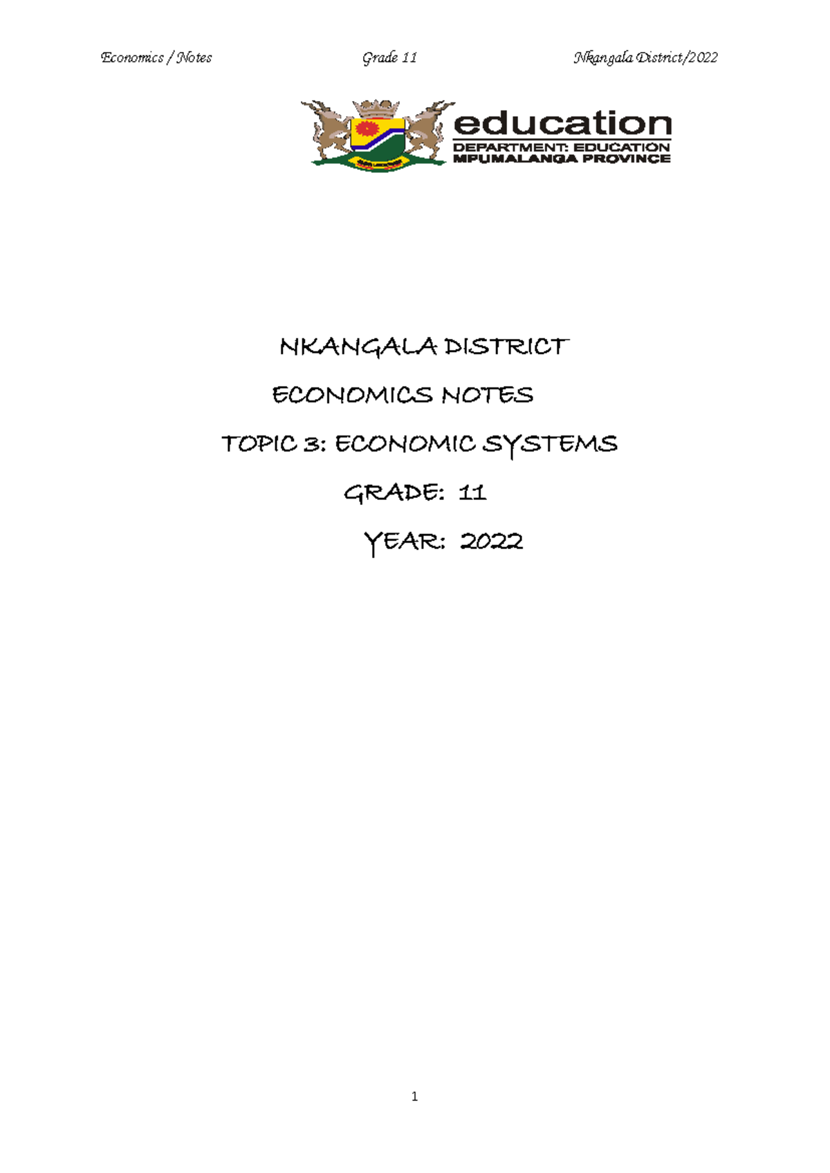 Grade 11 Economics Notes: Topic 3 - Economic Systems Analysis - Studocu