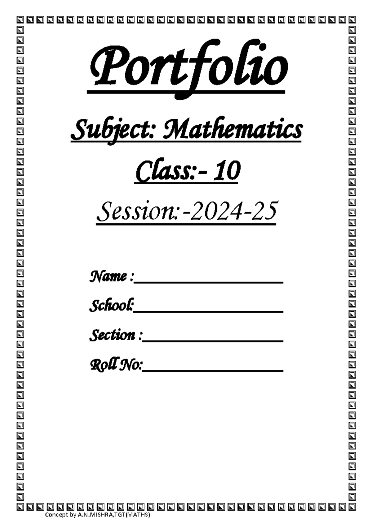 Mathematics Portfolio - Class 10 - Session 2024 - Studocu
