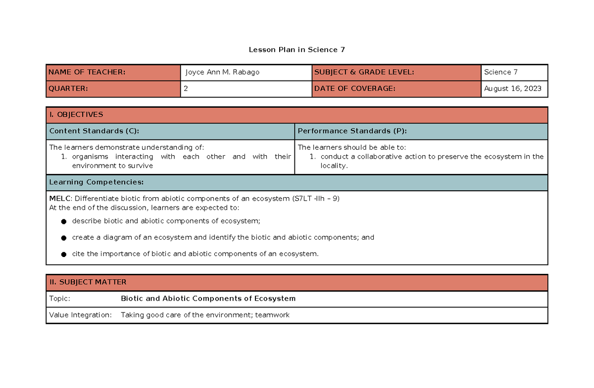 Abiotic And Biotic Factors Lesson Plan A Complete Science Lesson