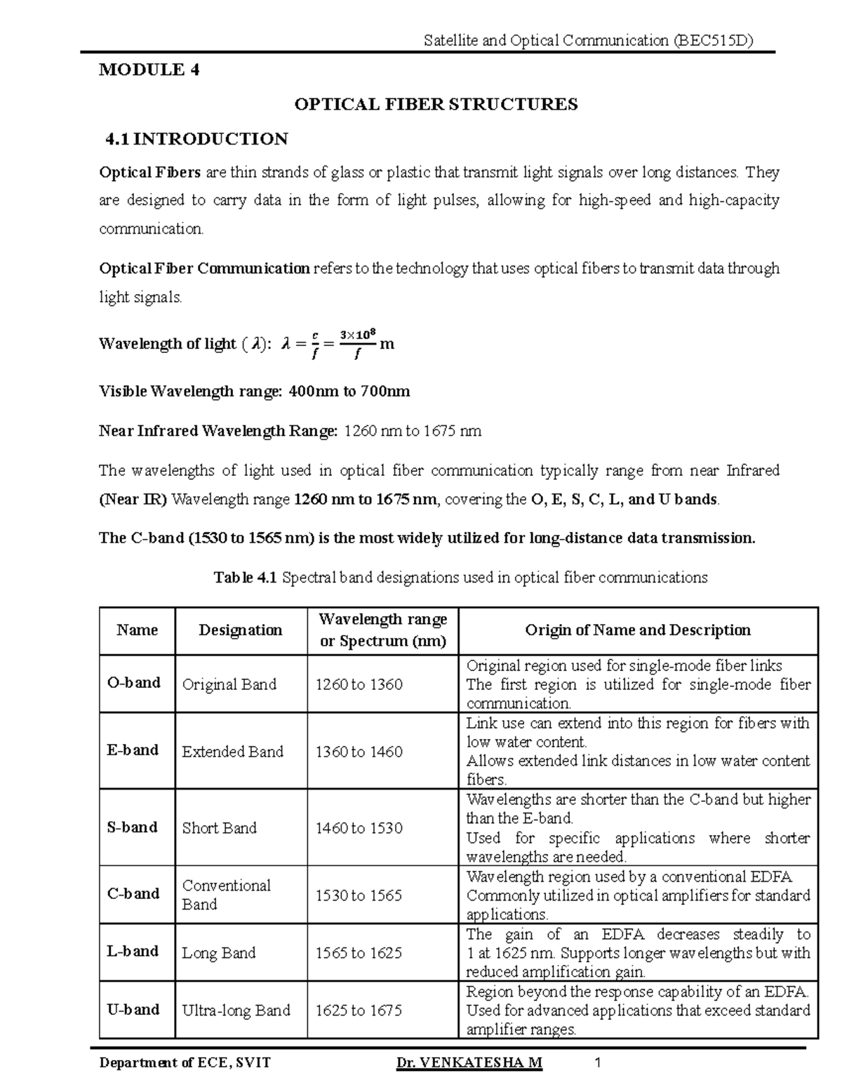 Optical Fiber Structures and Communication (BEC515D) - Module 4 Notes ...