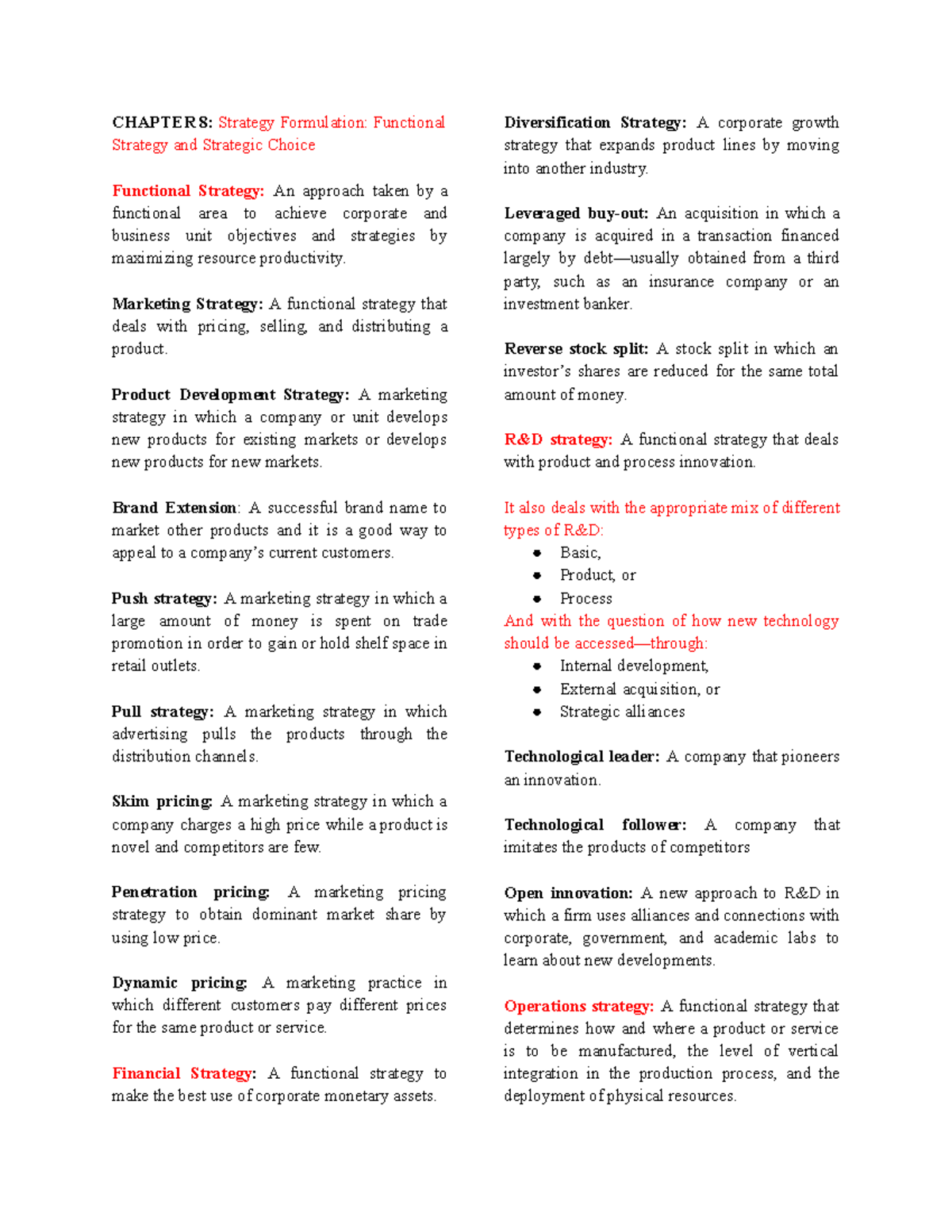Strategic Management Reviewer: Chapter 8 - Strategy Formulation Concepts - Studocu
