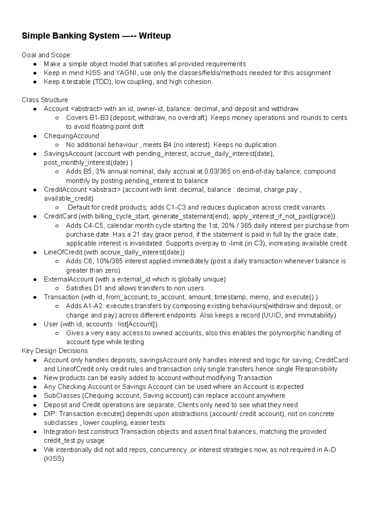 Simple Banking System Design Document (CS101) - Studocu