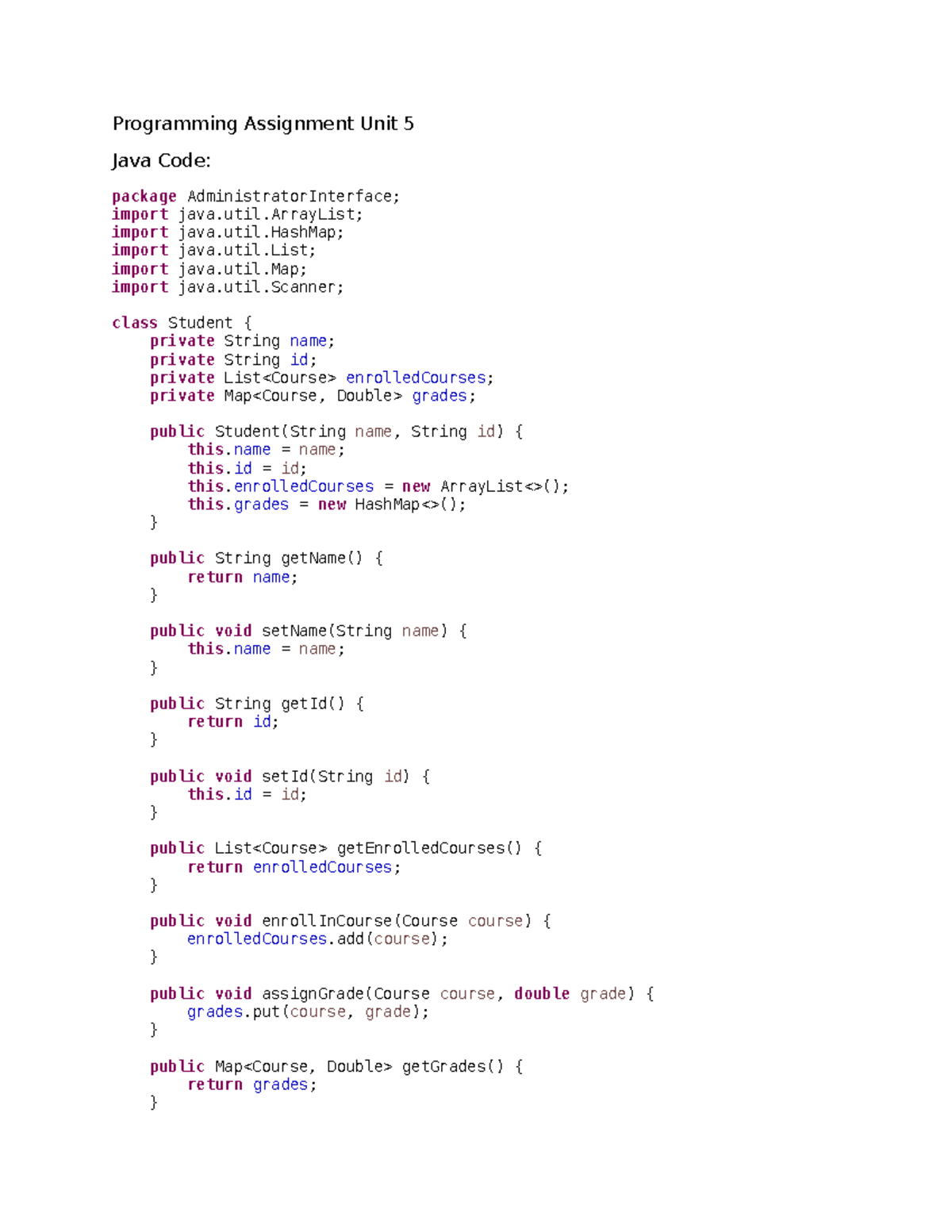 Course Enrollment & Grade Management System - Programming Assignment Unit 5 - Studocu