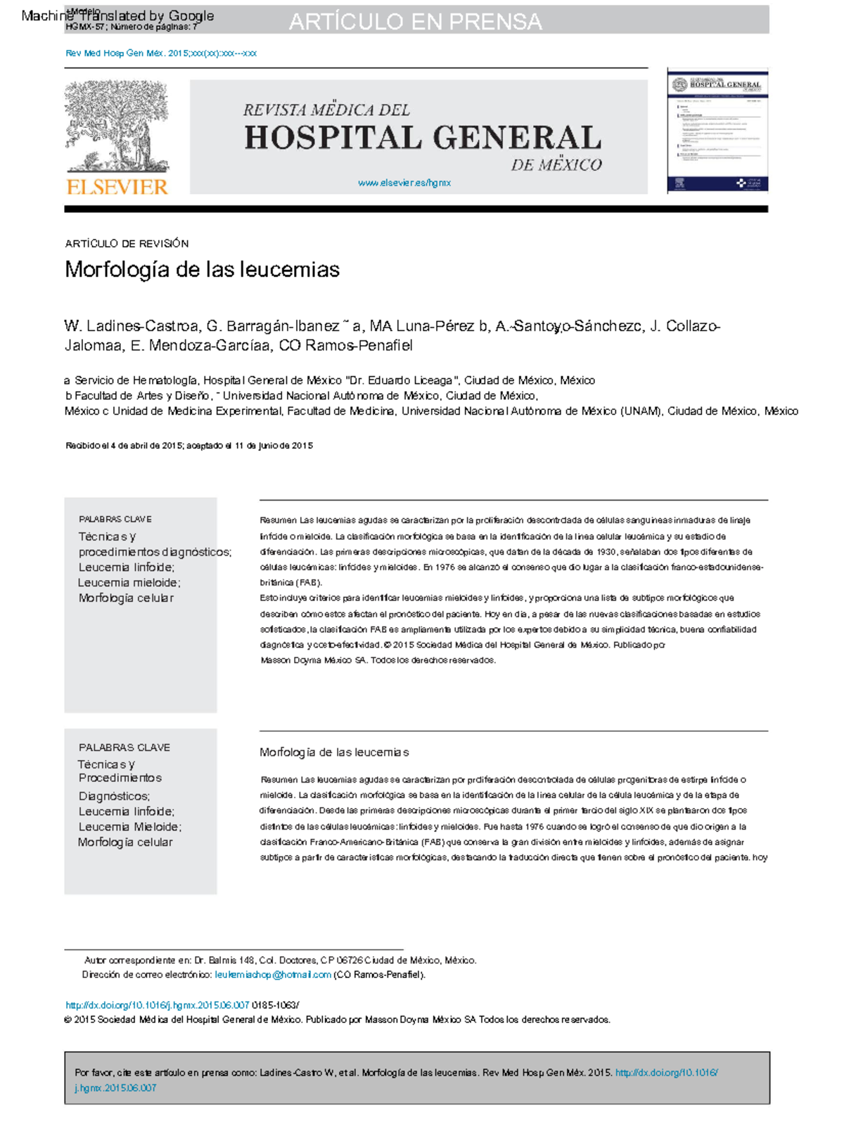 Morfología de las Leucemias: Revisión y Clasificación FAB (Rev Med Hosp ...
