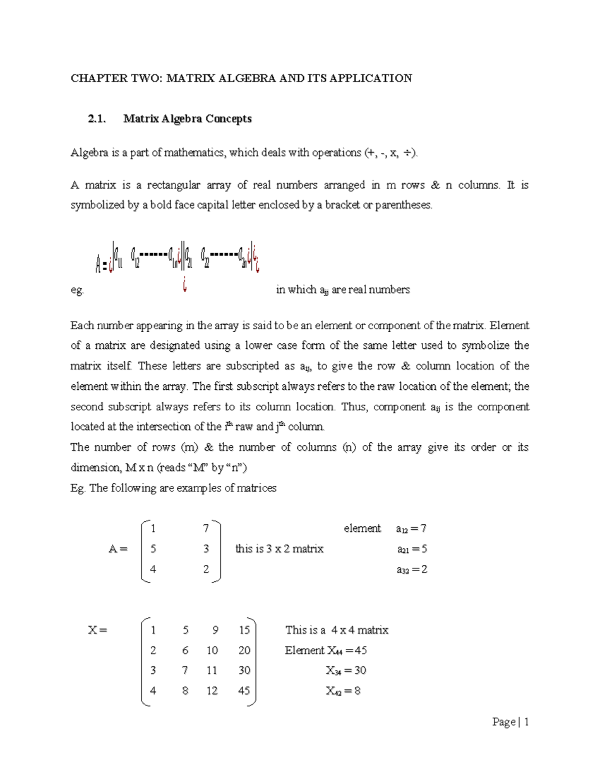 MATH 101: CHAPTER 2 - MATRIX ALGEBRA AND APPLICATIONS - Studocu