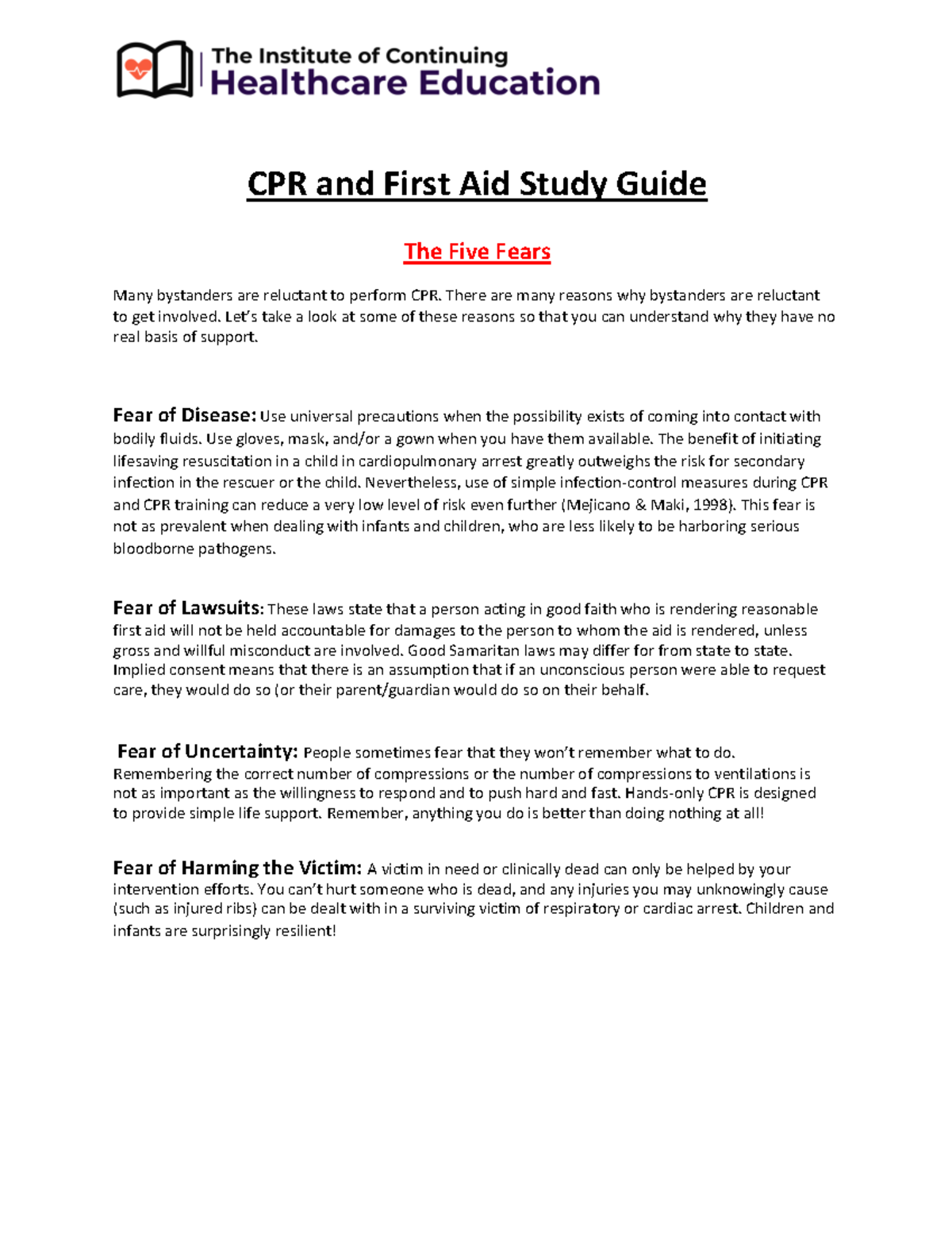 CPR & First Aid Study Guide: Overcoming Fears & Techniques - Studeersnel