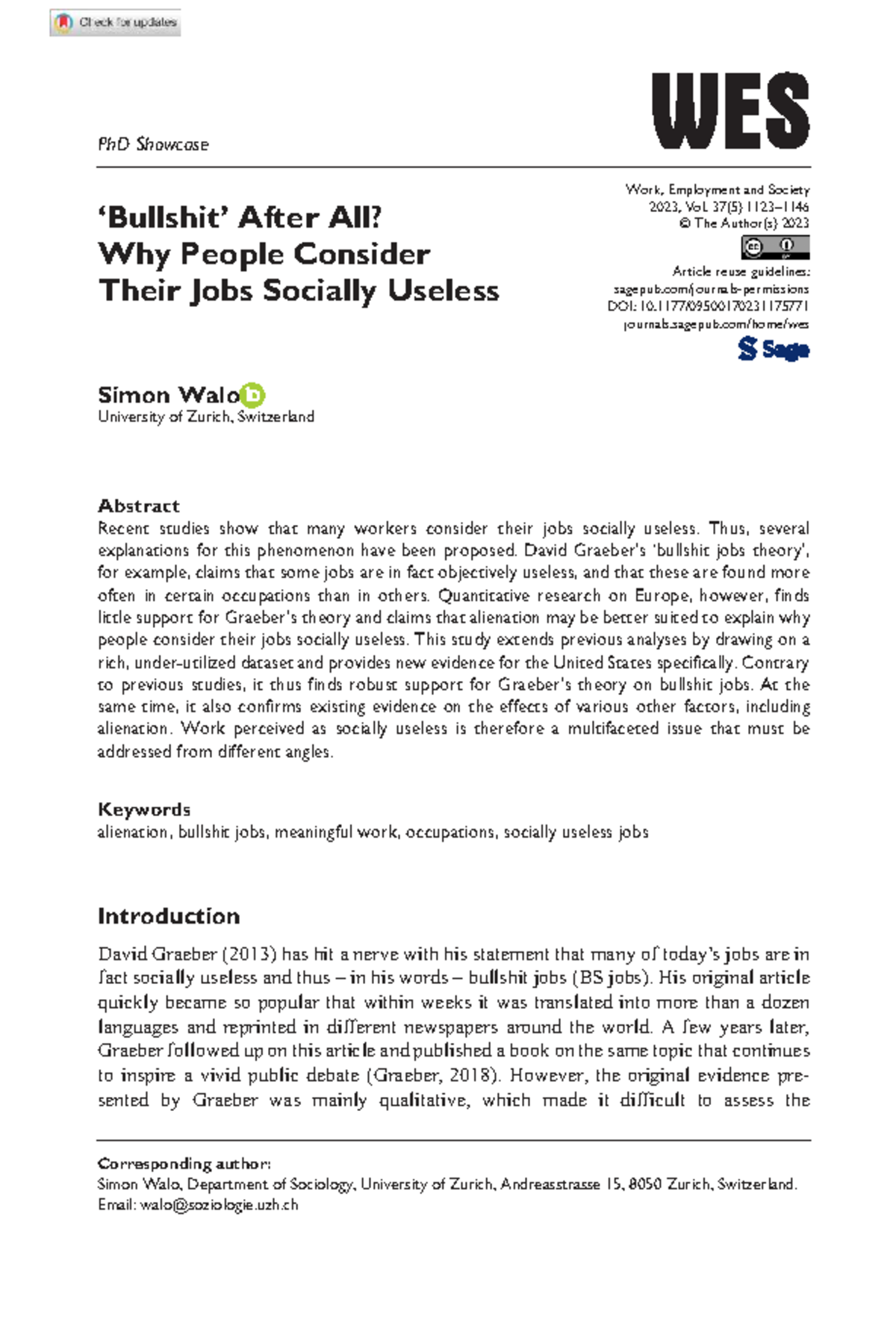 1175771 Understanding Socially Useless Jobs: Insights from Walo's Study ...