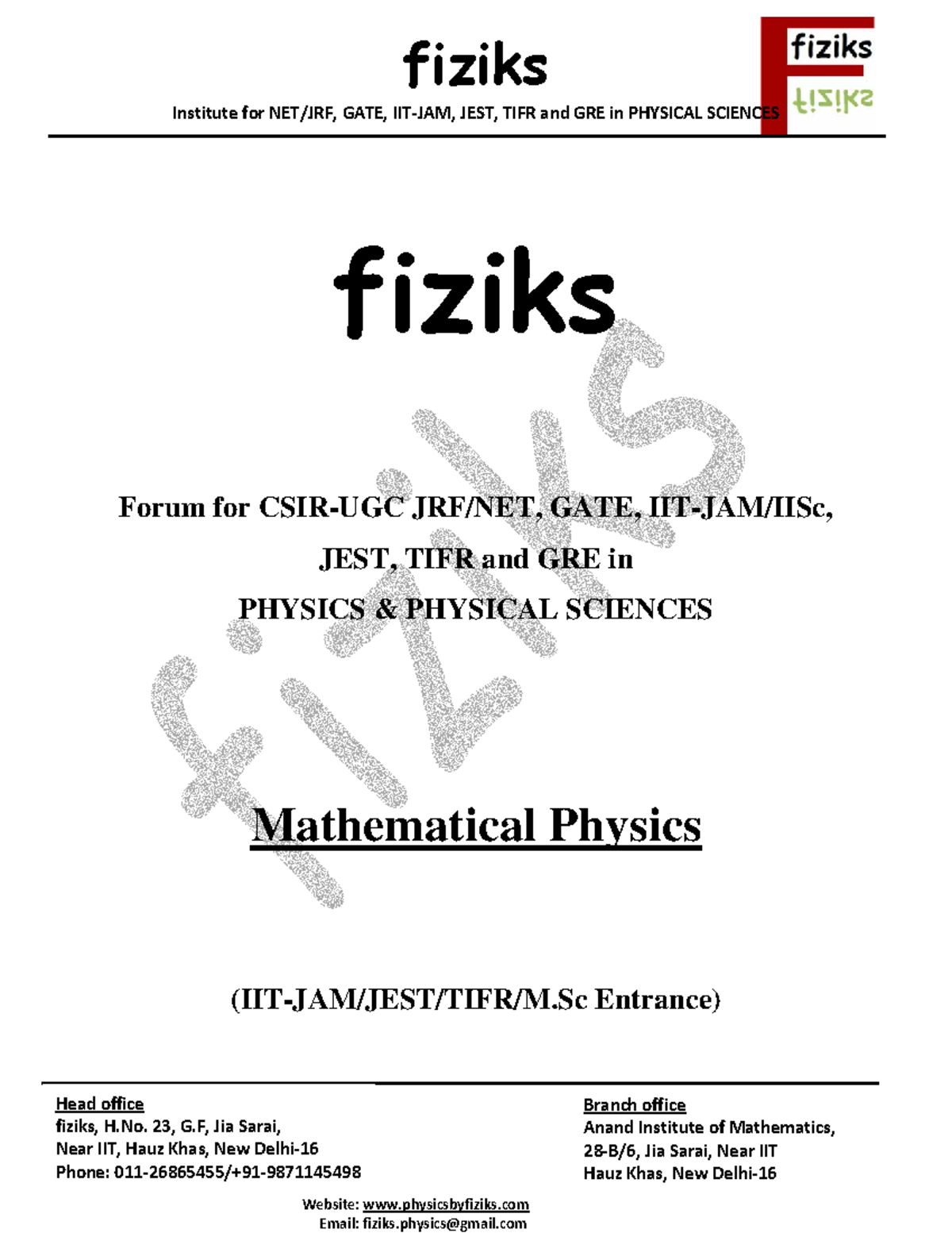 MAT101 - Mathematical Physics Lecture Notes for NET/JRF and GATE - Studocu