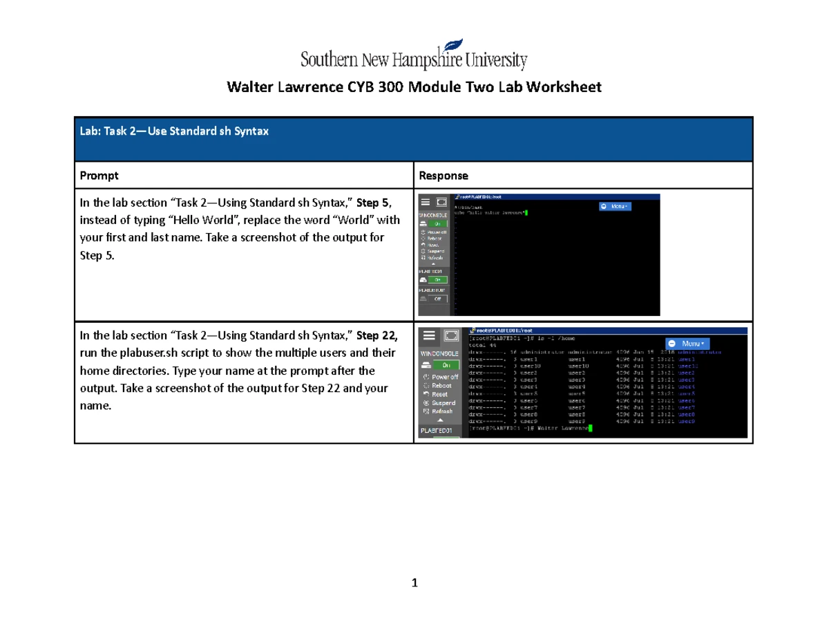 CYB 300 Module Two Lab Worksheet: Linux Scripting Techniques - Studocu