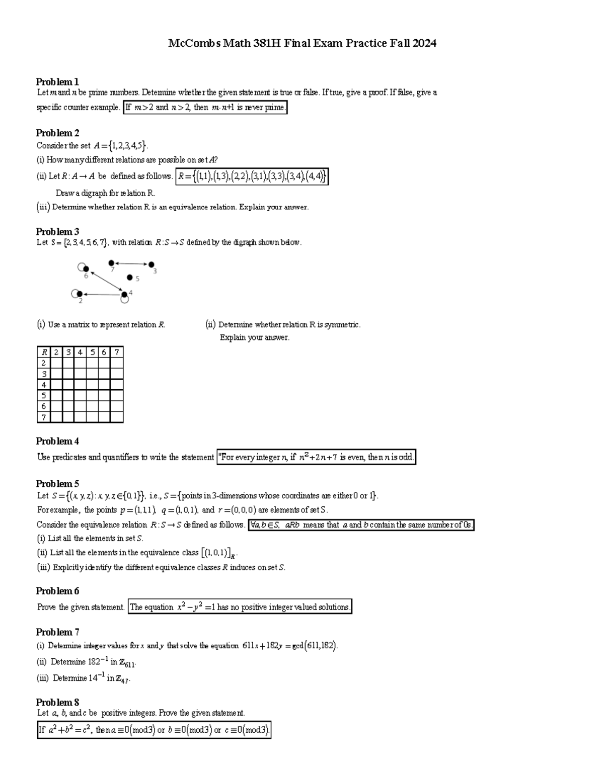 Math 381H Final Exam Practice Problems & Solutions Fall 2024 - Studocu