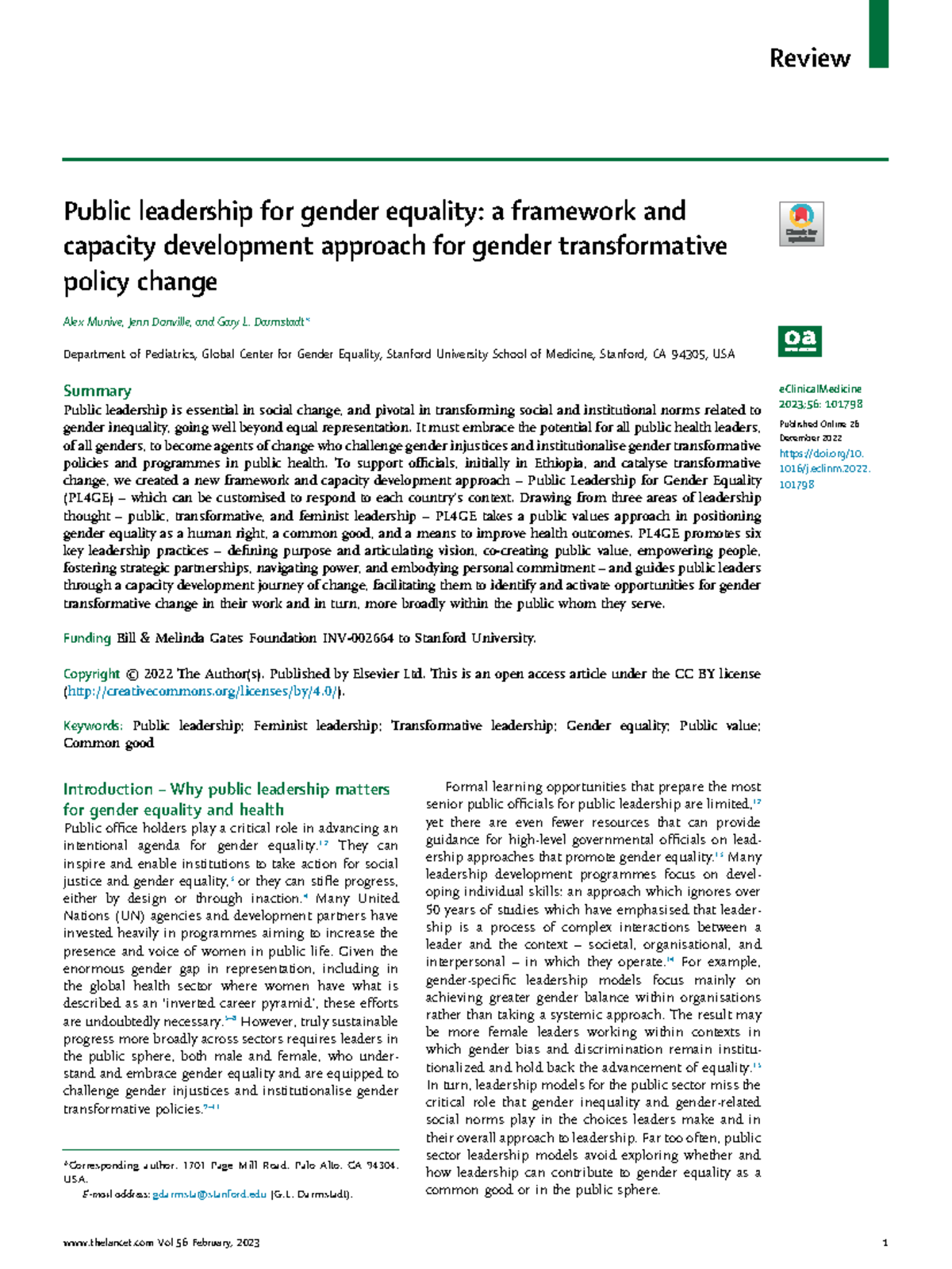 Public Leadership for Gender Equality: A Transformative Framework ...