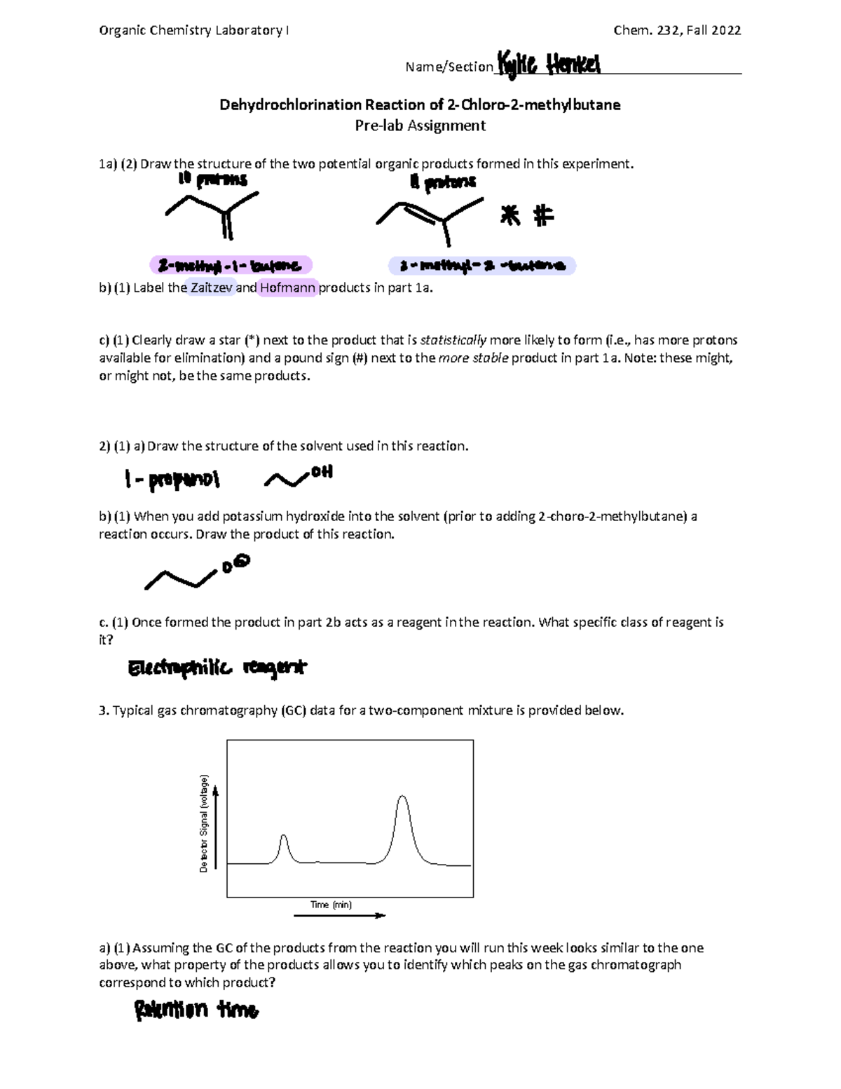 Elimination Pre-Lab - Organic Chemistry Laboratory I Chem. 232, Fall ...