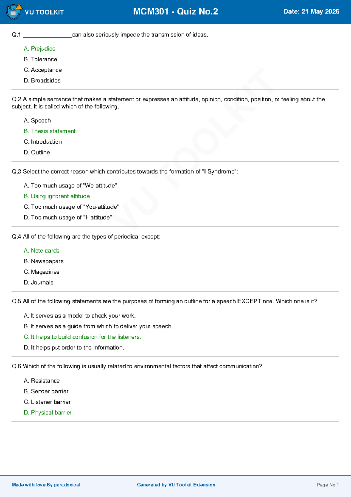 MCM301 Quiz No.2 - Lecture Wise Review - Studocu