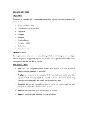 LAW OF Torts Notes - Introduction to the law of torts Dr Nicholas Orago ...