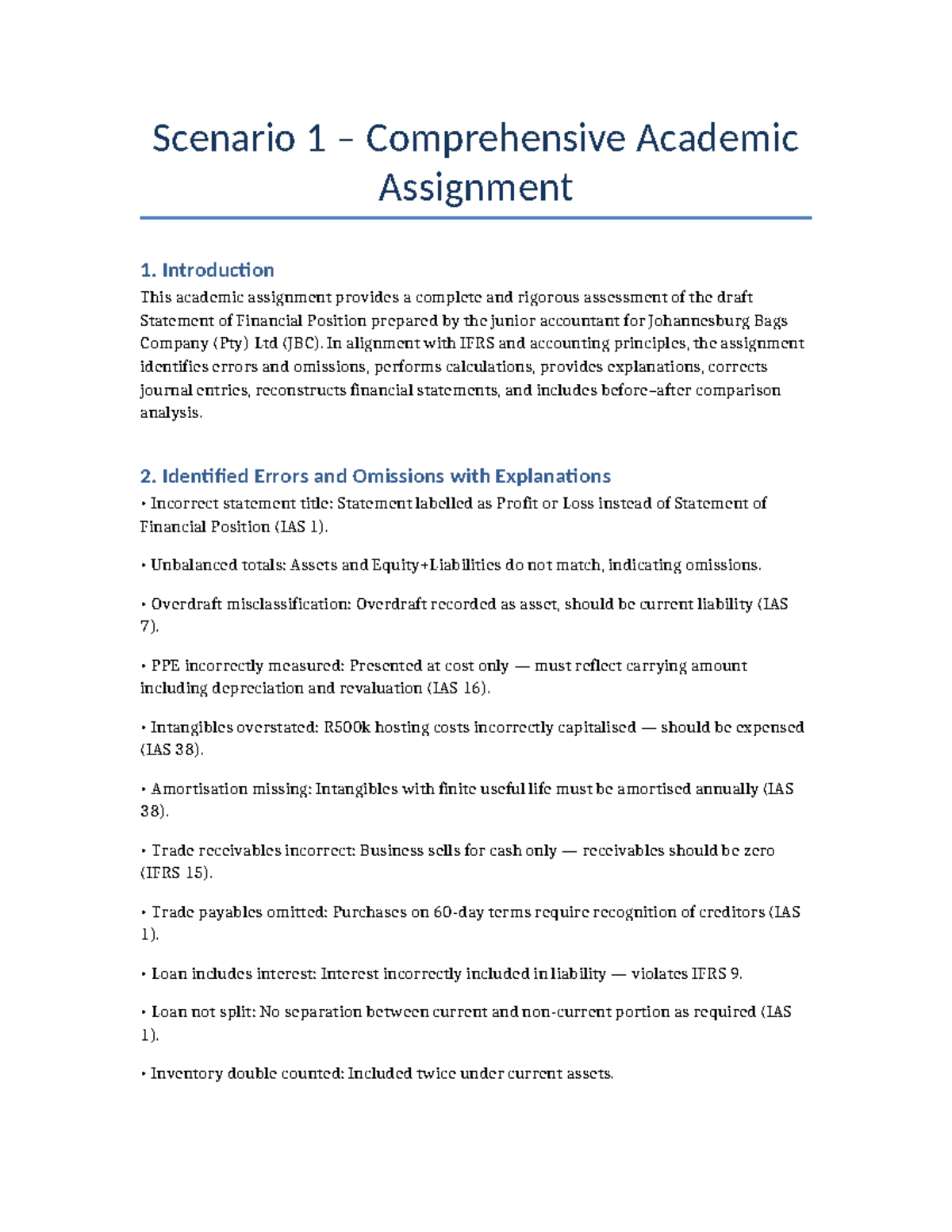 ACCT 101: Scenario 1 Comprehensive Assignment - Financial Position ...