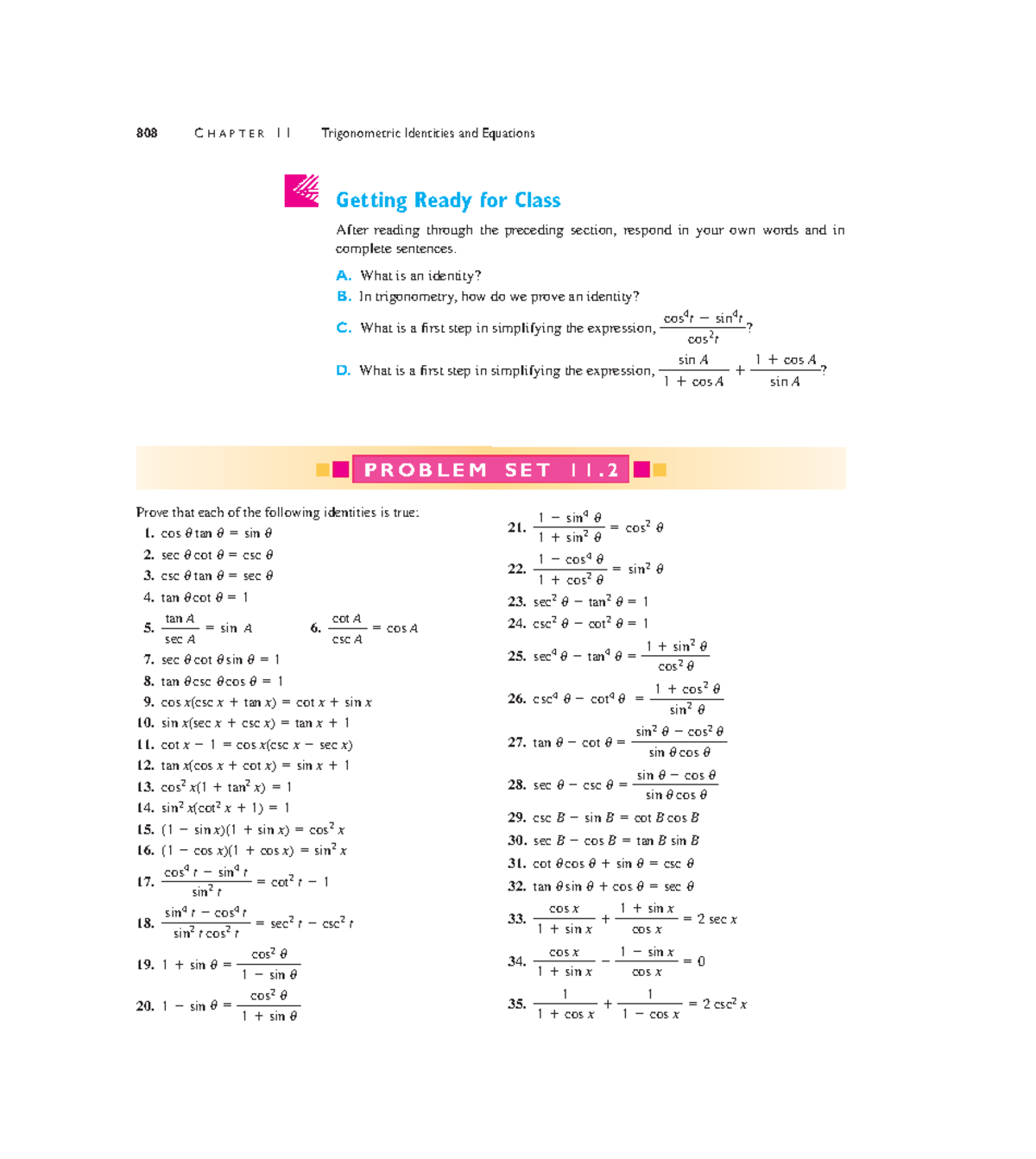 Trig2 - Chapter 11: Trigonometric Identities & Equations Review - Studocu